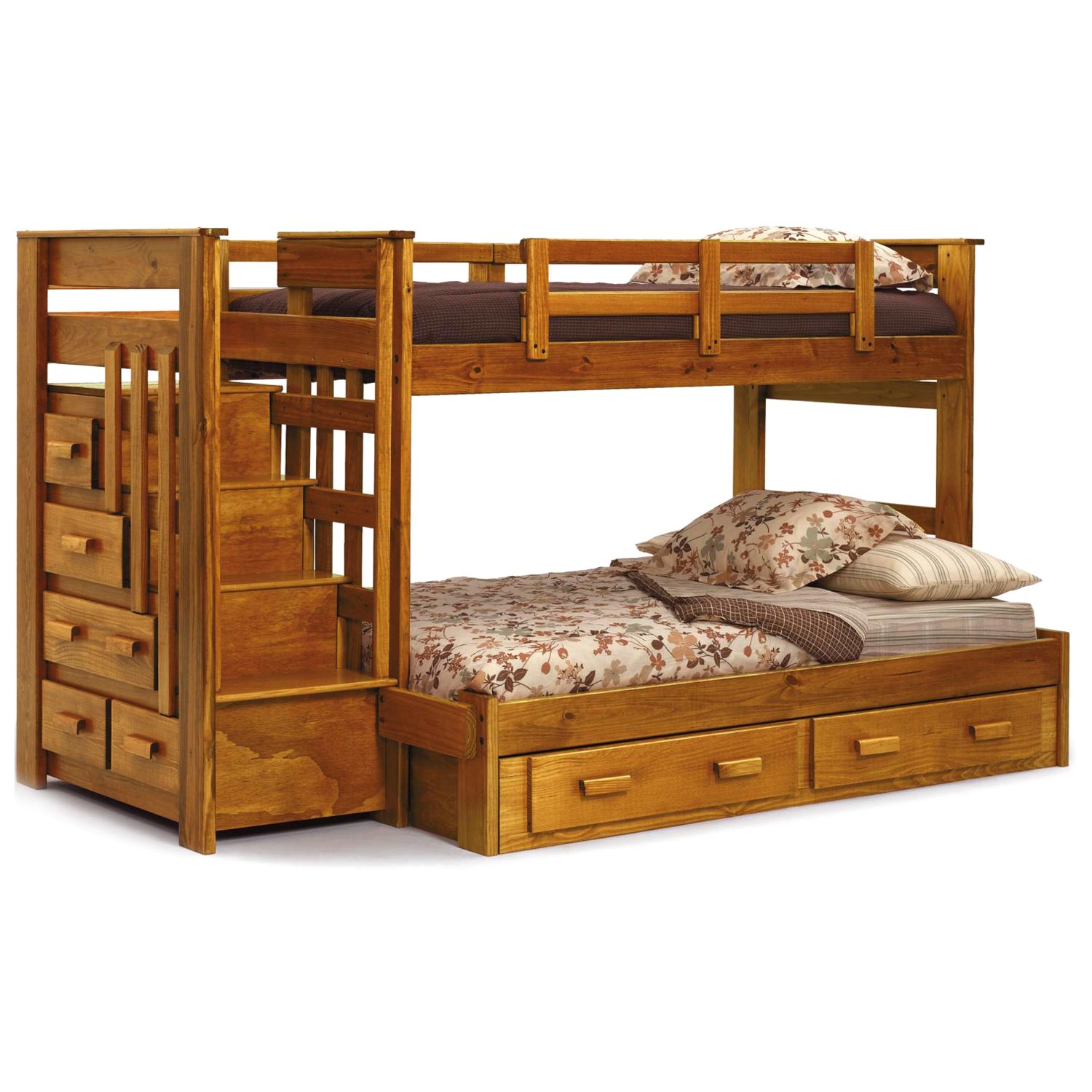 Twin Over Full Storage Bunk Bed - Rectangular Drawer Handles | DCG Stores
