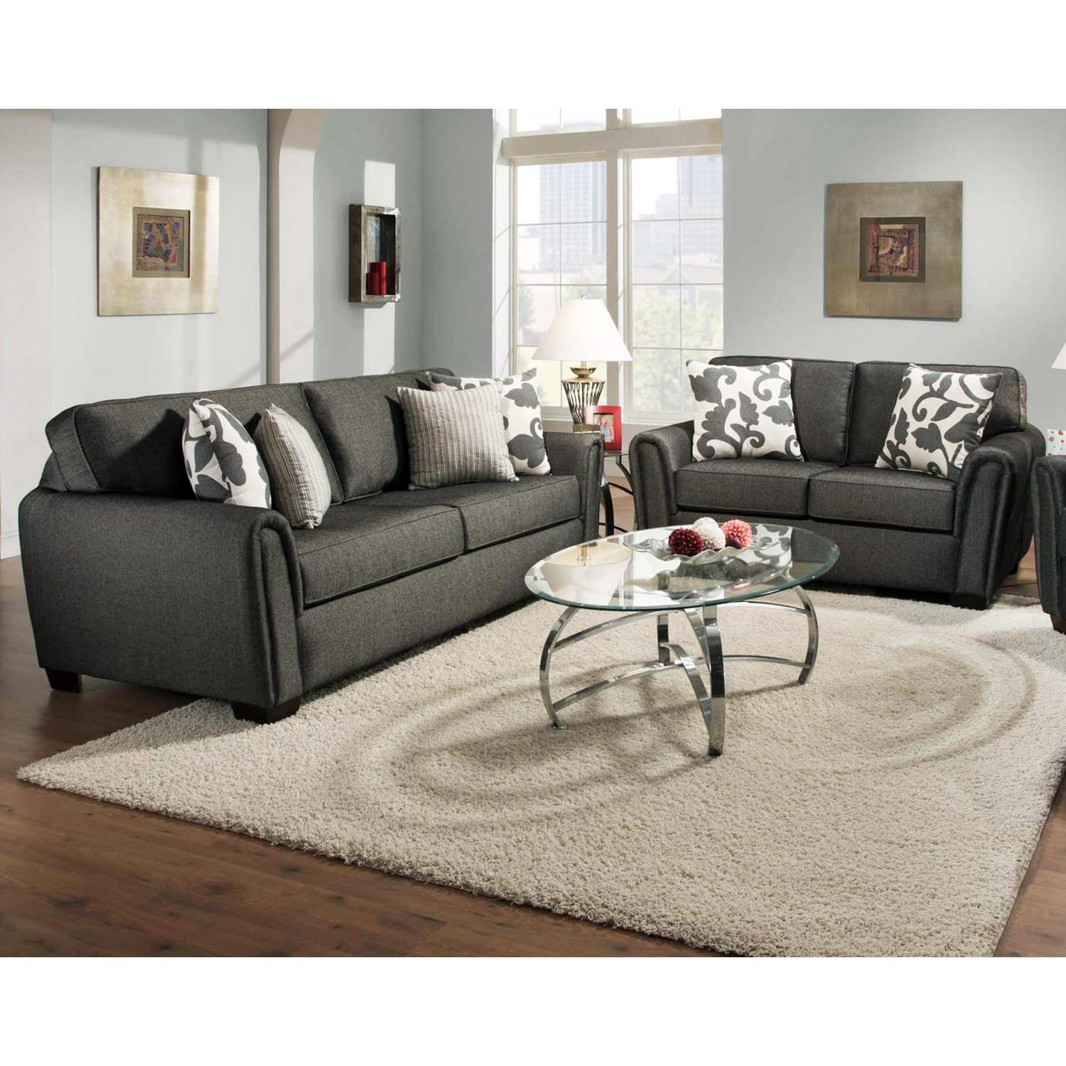 Veronica Modern Sofa - Block Feet, Talbot Onyx Fabric | DCG Stores