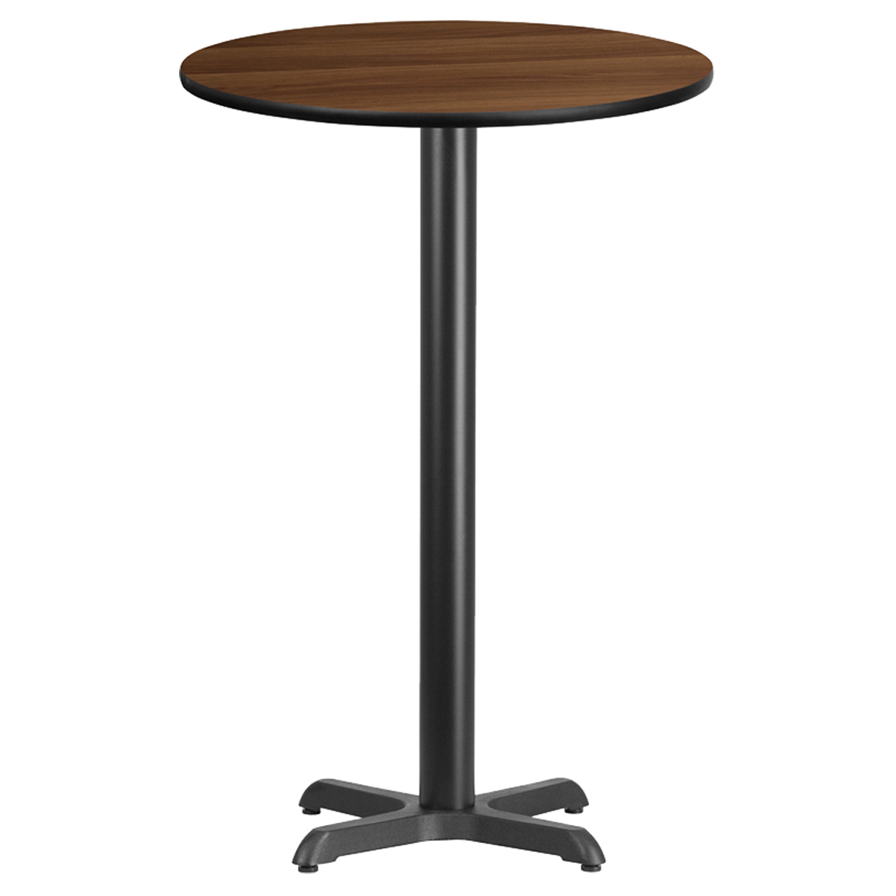 24 Round Bar Table Walnut Top 22 Black Pedestal Base DCG Stores