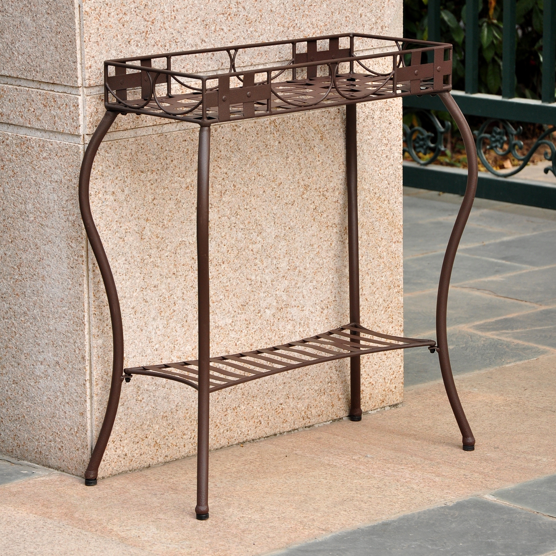 Santa Fe Rectangular Plant Stand - Wrought Iron, Rustic Bronze | DCG Stores