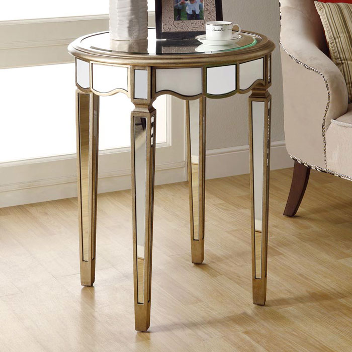 Keller Mirror End Table - Gold Finish, Scalloped Apron | DCG Stores
