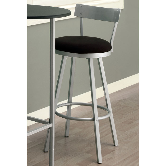 Retrospective Swivel Bar Stool - Silver Metal, Black Seat (Set of 2 ...