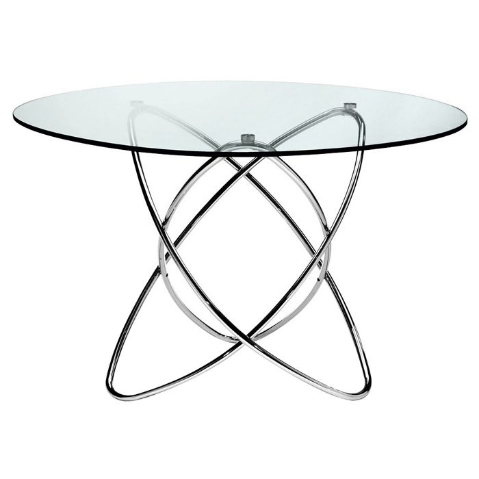 Cafe Round Dining Table - Glass, Intersecting Chrome Rings | DCG Stores