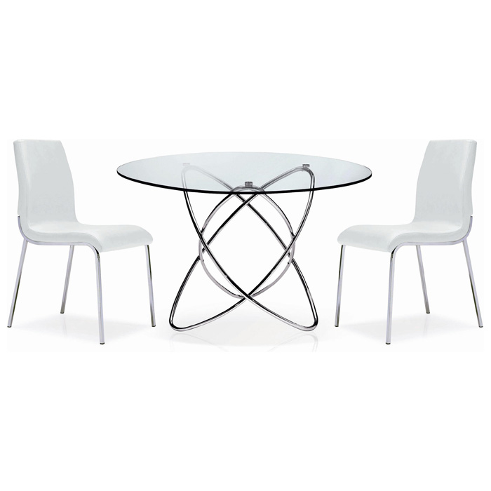 Cafe Round Dining Table - Glass, Intersecting Chrome Rings | DCG Stores