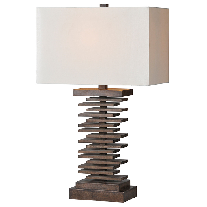 Cosma Table Lamp - Stacked Wood Base, Ivory Linen Shade | DCG Stores