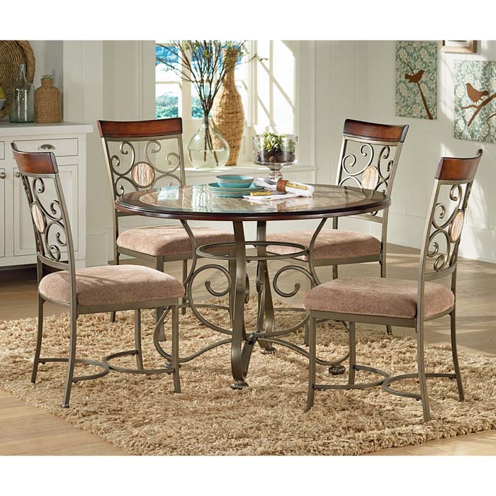 Thompson 5 Piece Dinette Set with Metal Scroll and Marble Accents | DCG ...