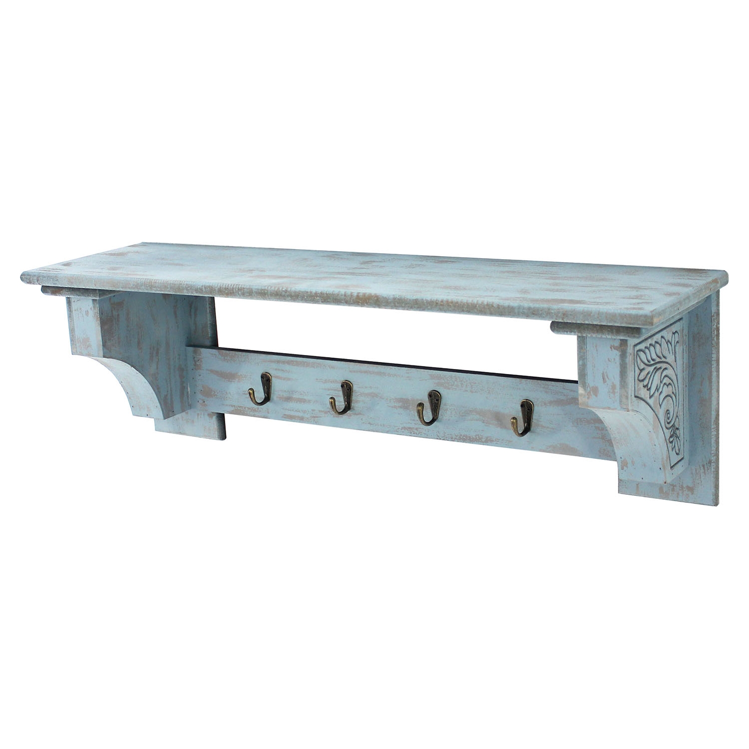 Wood Shelf with 4 Hooks - Rustic Blue (Set of 2) | DCG Stores